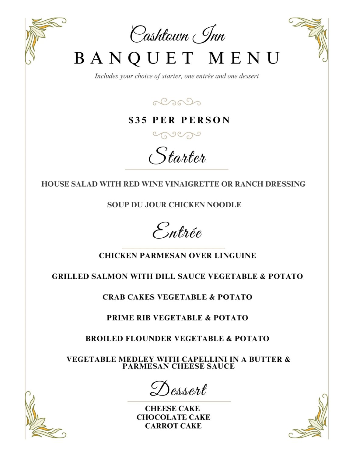 Banquet Menus - Cashtown Inn