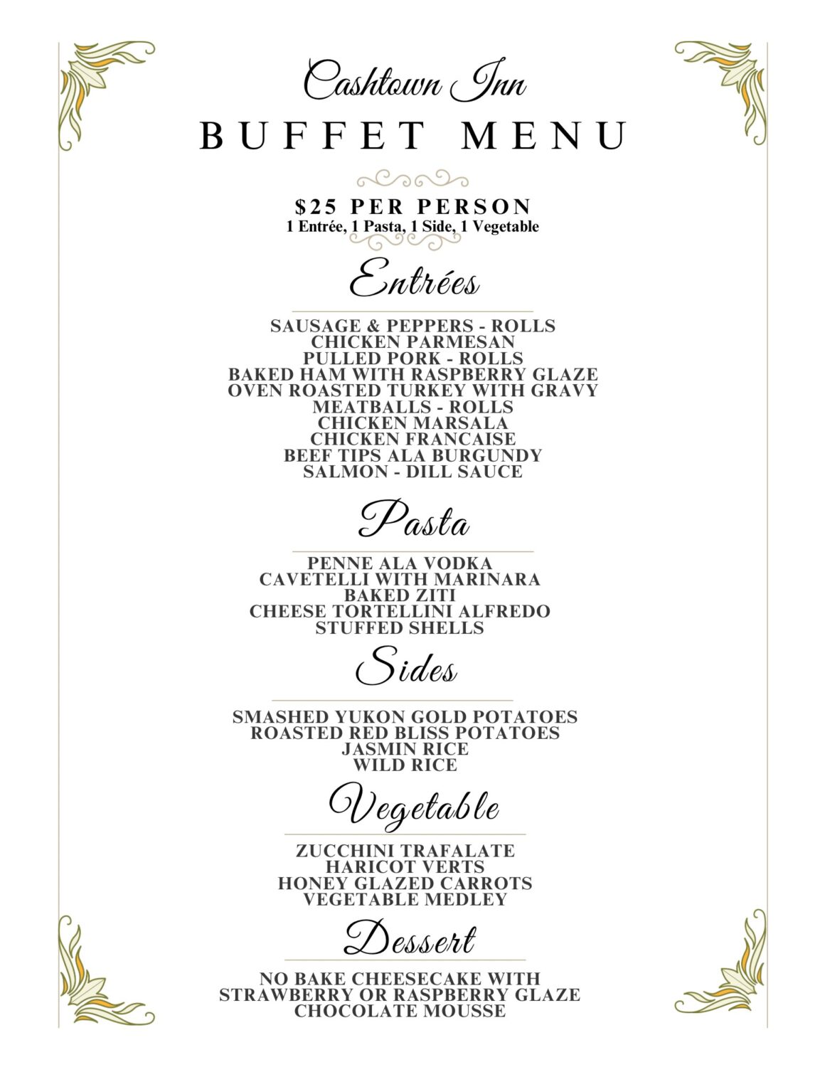 Banquet Menus - Cashtown Inn