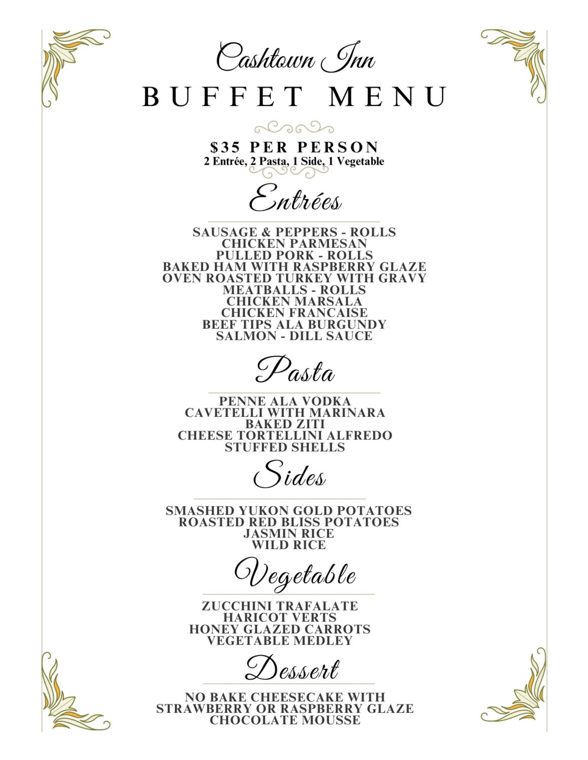 Banquet Menus - Cashtown Inn