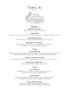 Fine Dining Menus - Cashtown Inn