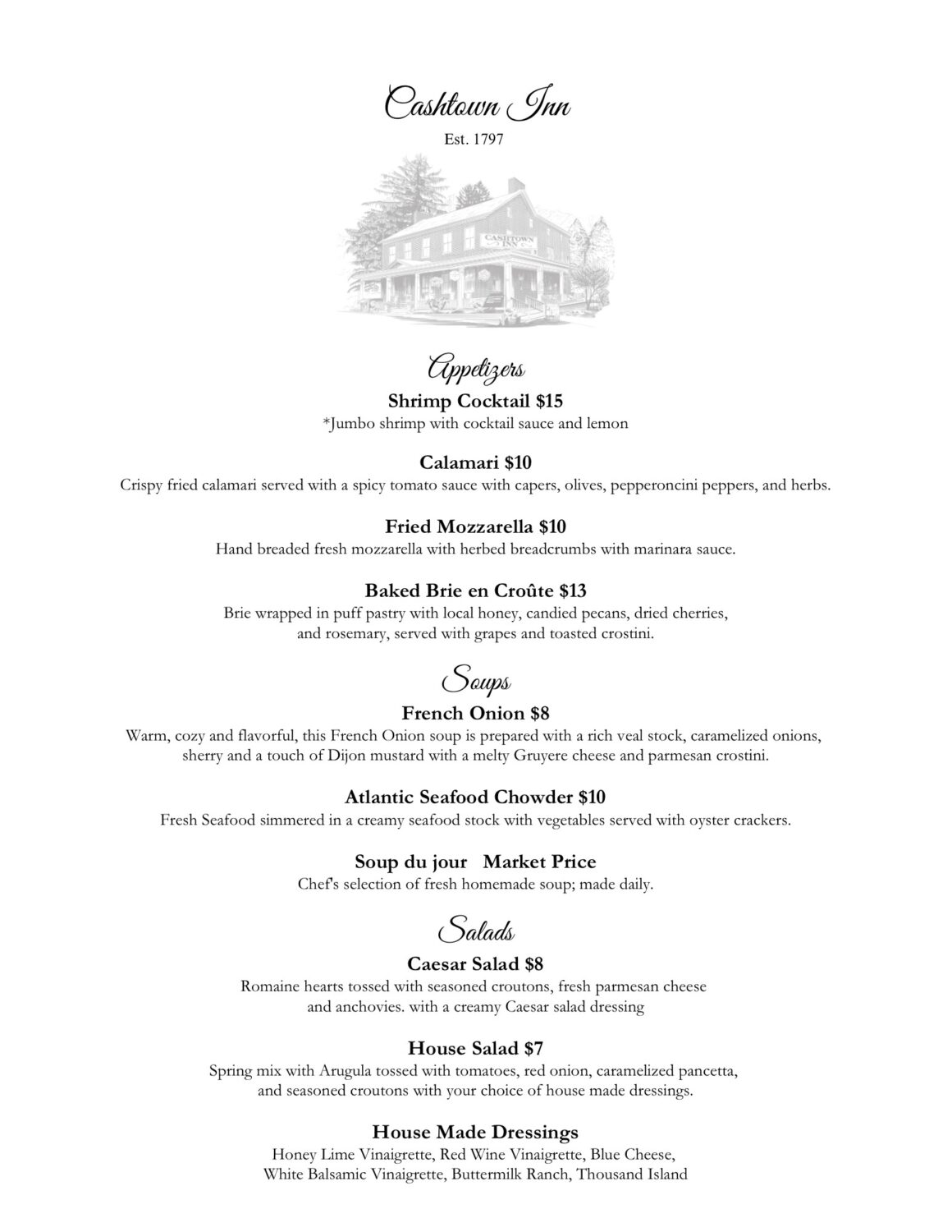 Fine Dining Menus - Cashtown Inn