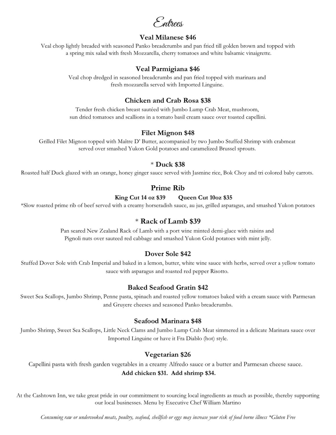 Fine Dining Menus - Cashtown Inn